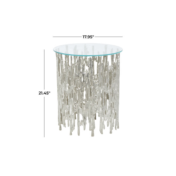Ivy Bronx Khiree Aluminum Metal Metallic Cutout Abstract Side End Silver Accent Table with Glass ...